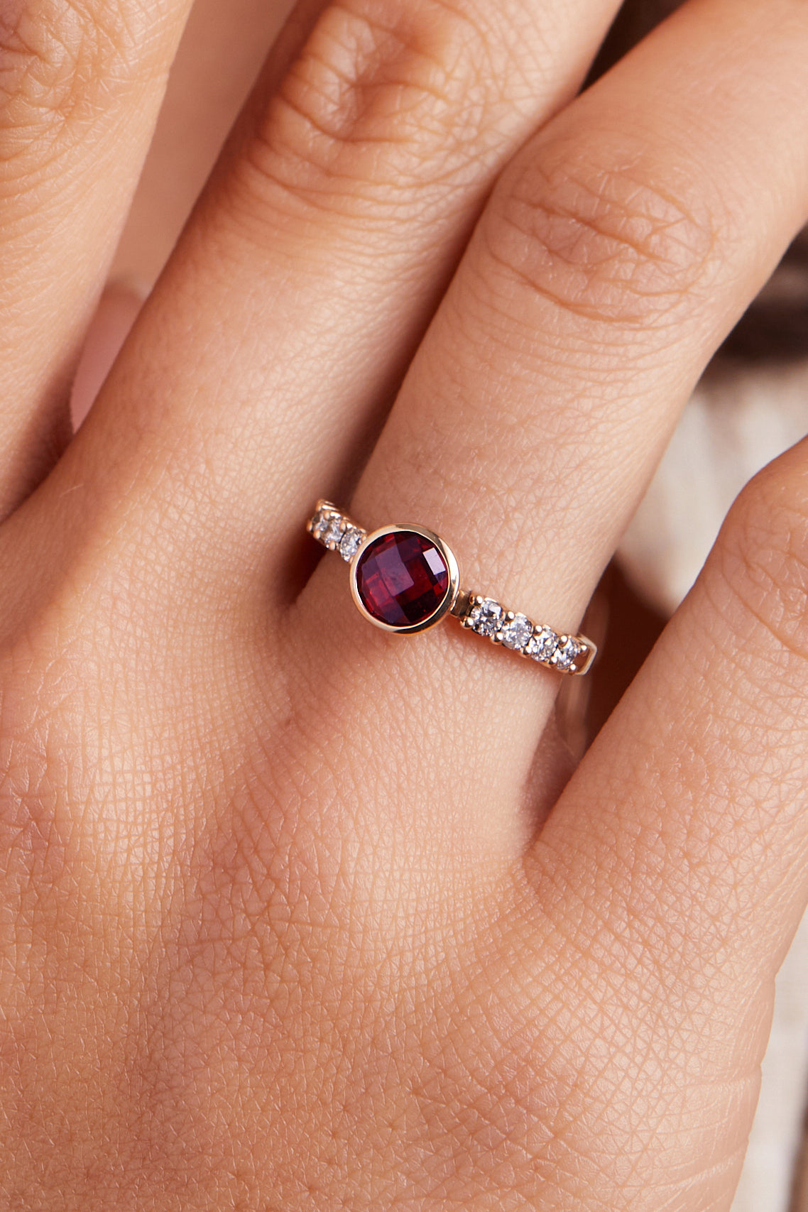 Rosecliff Grand Ruby Ring in 14k Gold (July)