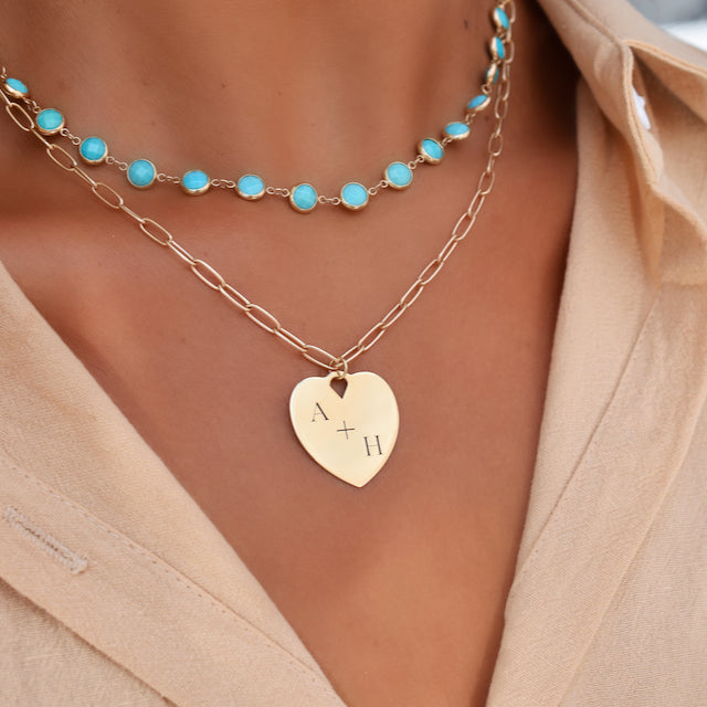 14k Gold Engravable Large Heart Pendant with Adelaide Chain